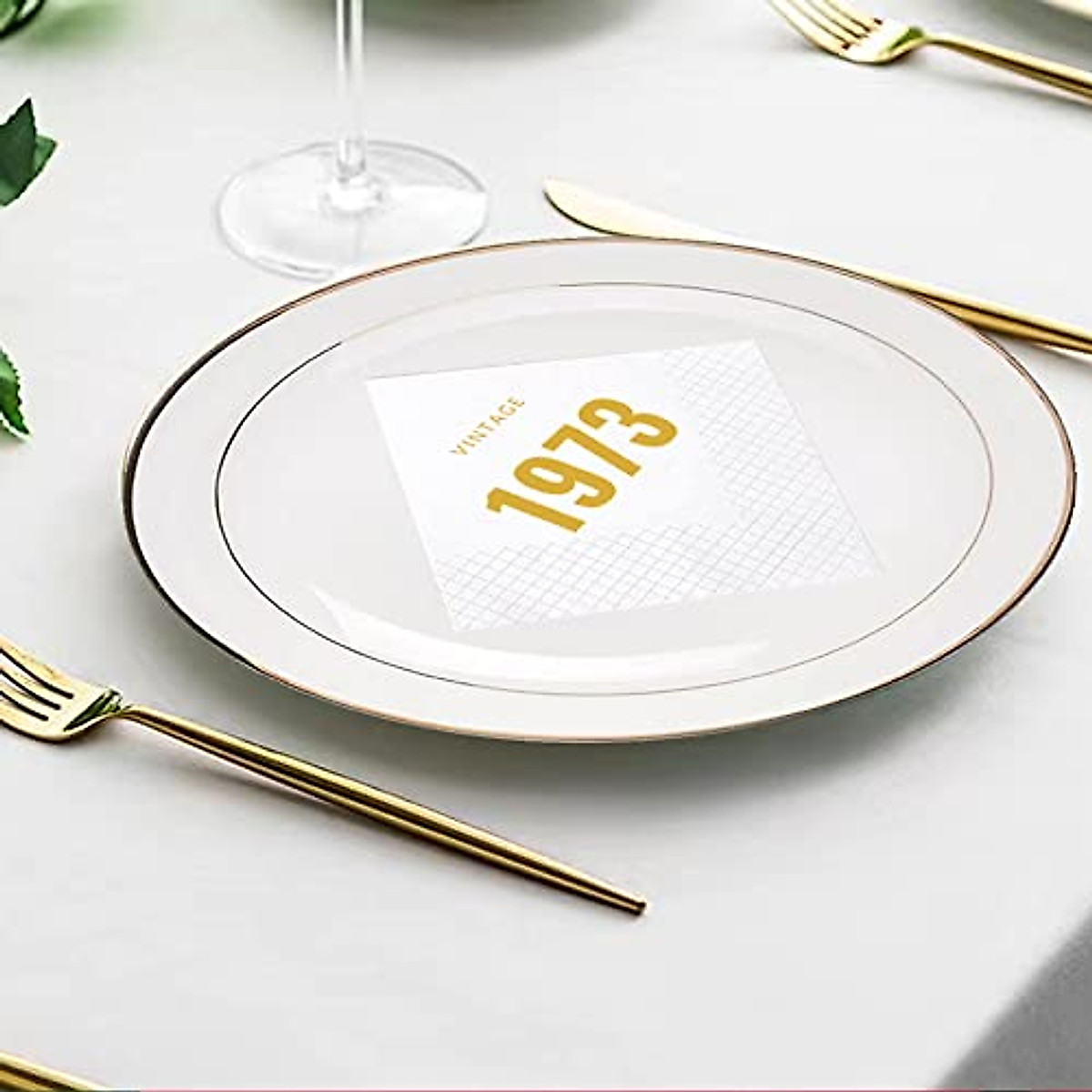 SharkBliss Vintage 1973 50th Birthday Cocktail Napkins, 100 Pack Gold Vintage 1973 50th Birthday Paper Cocktail Beverage Napkins in Bulk for His Her Fifty 50th Birthday | 2-Ply, 5x5" (Vintage 1973)