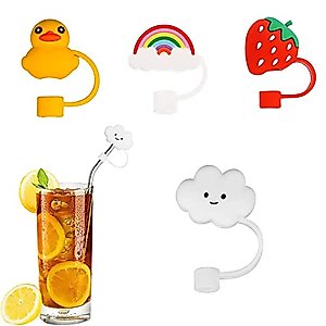 4Pcs Silicone Straw Covers Cap, Straw Tips Cover Straw Covers Cap for Reusable Straws Cloud Shape Straw Protector. The Clouds, Rainbow, Strawberry, Duck.