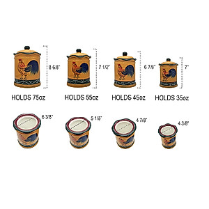 ACK Tuscany Sunshine Country Rooster, Hand Painted Canisters, Set of 4, 85701
