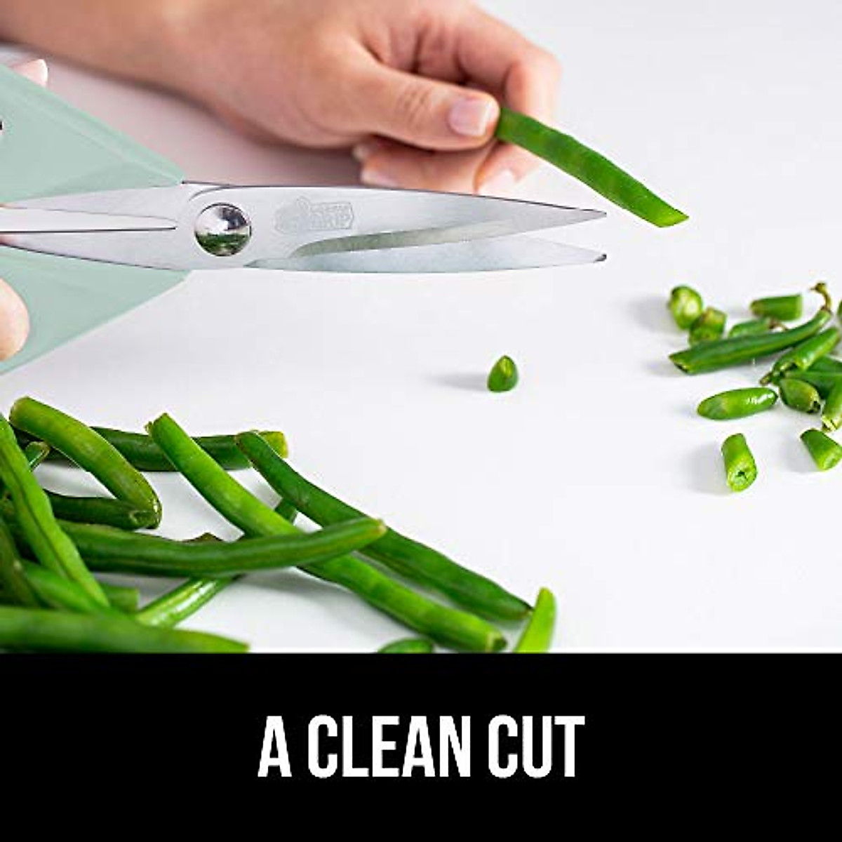 Gorilla Grip All Purpose Food Kitchen Shears, Extra Large, Heavy Duty, Stainless Steel Sharp Blades, Comfortable Handle Scissors with Blade Guard, Cutting Tool, Cut Meat, Poultry, Vegetables, Mint