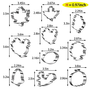 Thanksgiving Cookie Cutters Set – Pumpkin, Football, Turkey, Maple Leaf, Oak Leaf, Squirrel, Acorn - 10Pce Fall Holiday Cookie Cutters - Large Cookie Cutters for Fall Thanksgiving Party (Gift Package)