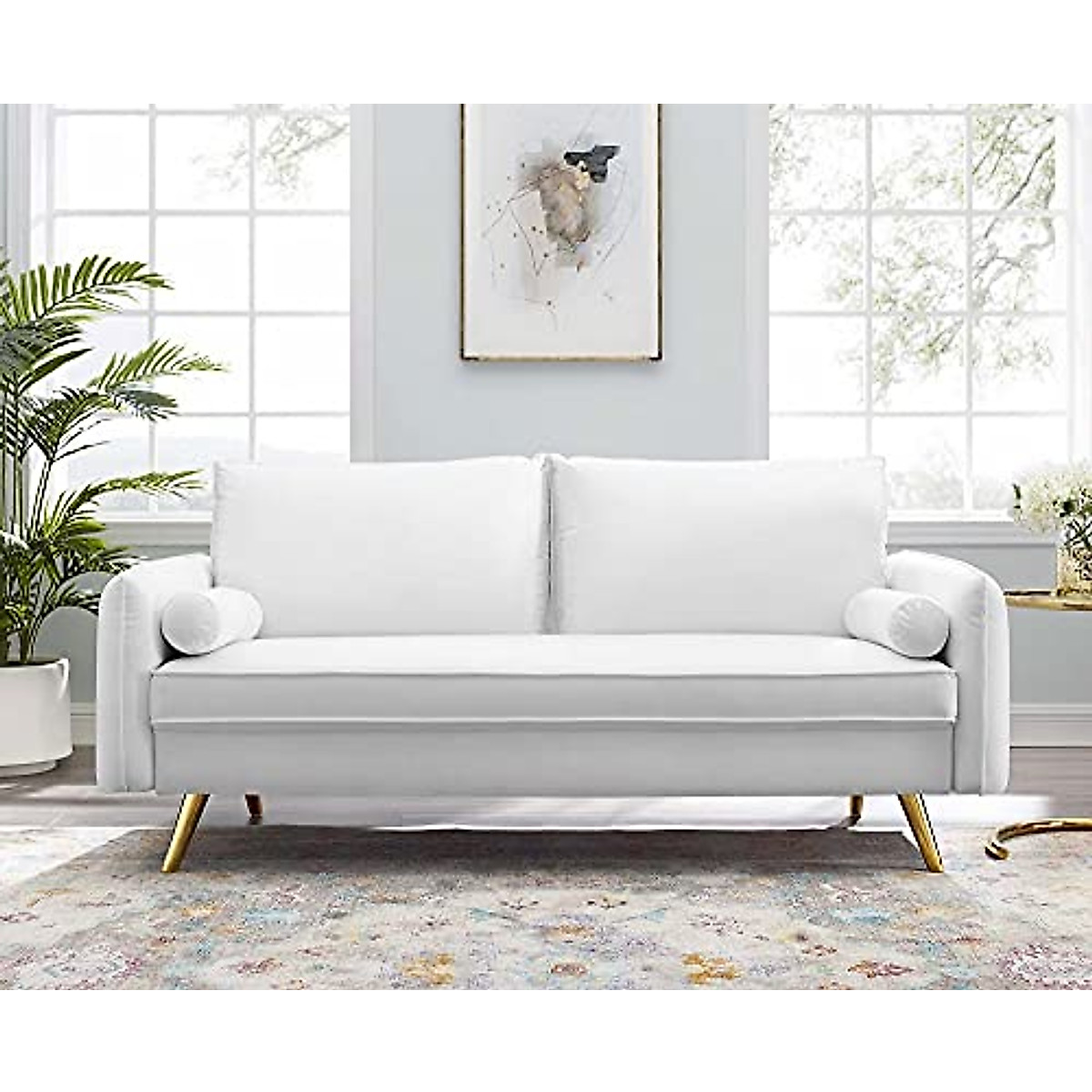 Modway Revive Performance Velvet Sofa, White , 32.5 x 72 x 33.5