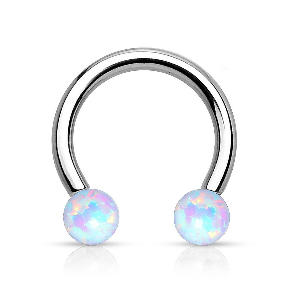 Forbidden Body Jewelry 16g 8mm Surgical Steel Internally Threaded White Opalite Horseshoe Ring