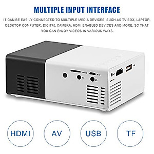 Mini Projector, Built-in Stereo Speaker Portable Multi-Media Home Theater Projector with HDMI/AV/USB Interface 320x240 Resolution(Black-White)