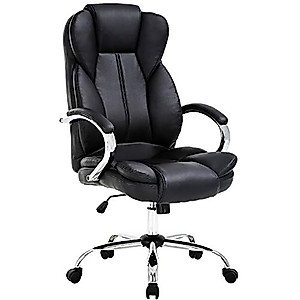 Ergonomic Office Chair Desk Chair PU Leather Computer Chair Executive Adjustable High Back PU Leather Task Rolling Swivel Chair with Lumbar Support (Black)