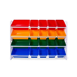 UNiPLAY Toy Organizer with 20 Removable Storage Bins, Multi-Bin Organizer for Books, Building Blocks, School Materials, Toys with Baseplate Board Frame (Primary)