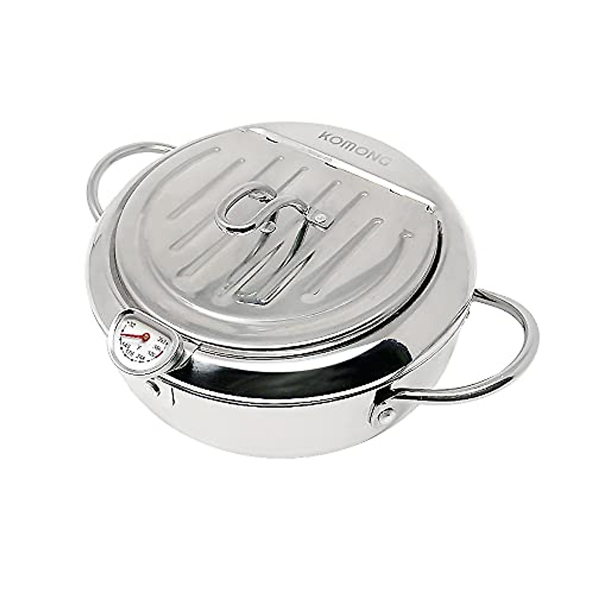 KOMONG Deep Fryer Pot (°F), Japanese Tempura Small Deep Frying Pot with Fahrenheit Thermometer, 304 Stainless Steel Deep Fryer with Oil Draining Rack for Tempura chips, Fries, Fish, and Chicken