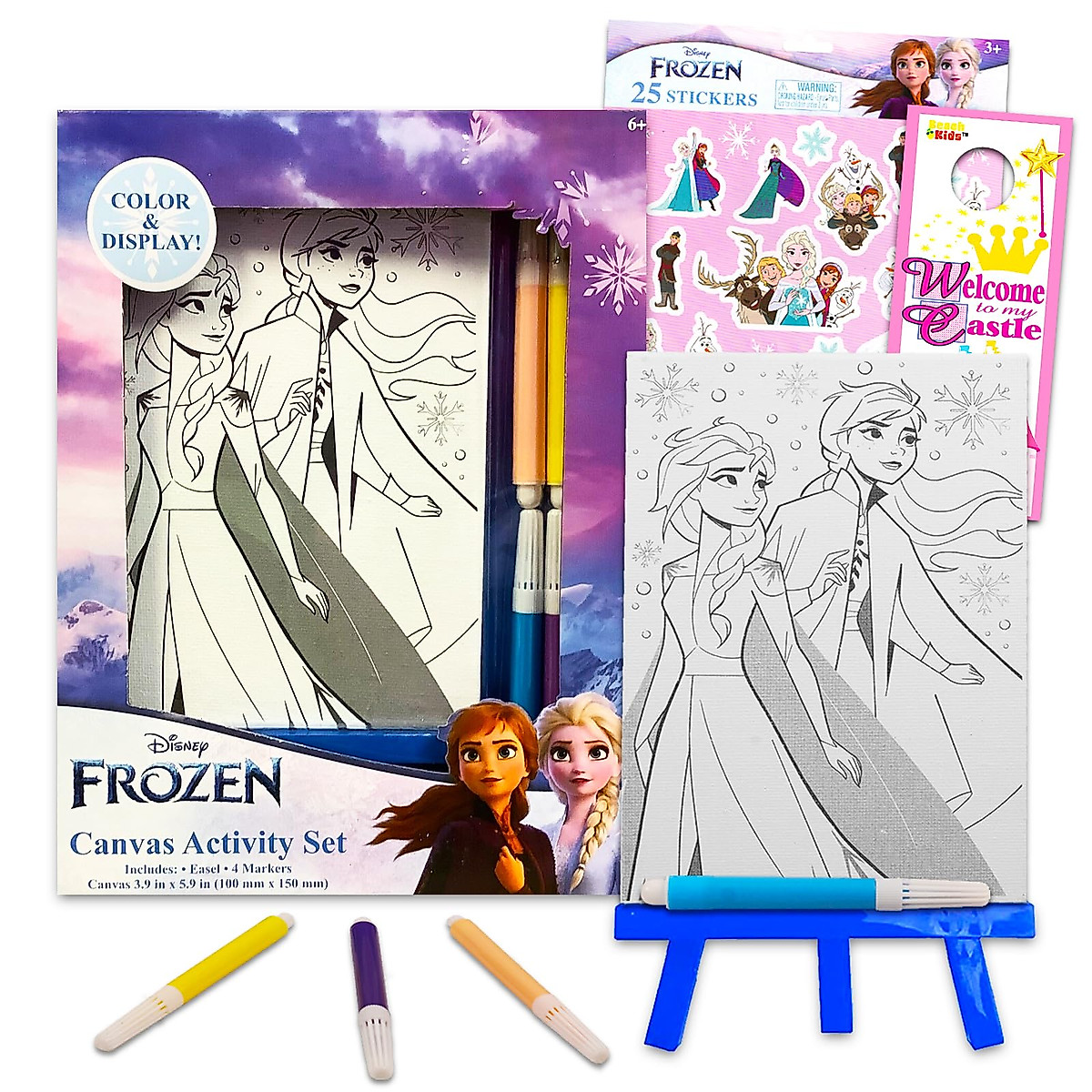 Frozen Canvas Art Set Frozen Activity Bundle - Frozen Paint Canvas Set with Frozen Stickers, and More | for Girls, Boys, Kids, Arts and Crafts