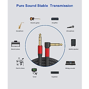 IALEGANT 1/4 Inch Cable TRS Guitar Cable 10 ft 2-Pack, Instrument Cable Guitar AMP Cord Straight to Right Angle 6.35mm Male to Male Stereo Audio Cable for Electric Guitar, Bass, Amplifier, etc.