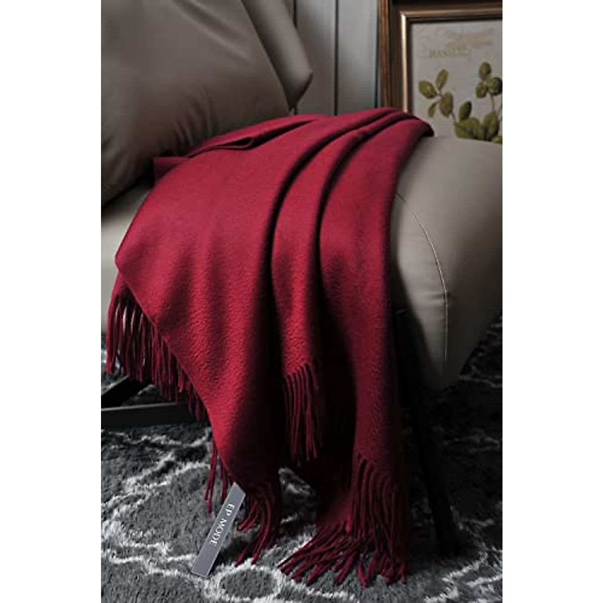 EP Mode 100% Pure Cashmere Throw Blanket for Sofa, Classic Design with Gift Box (Merlot)