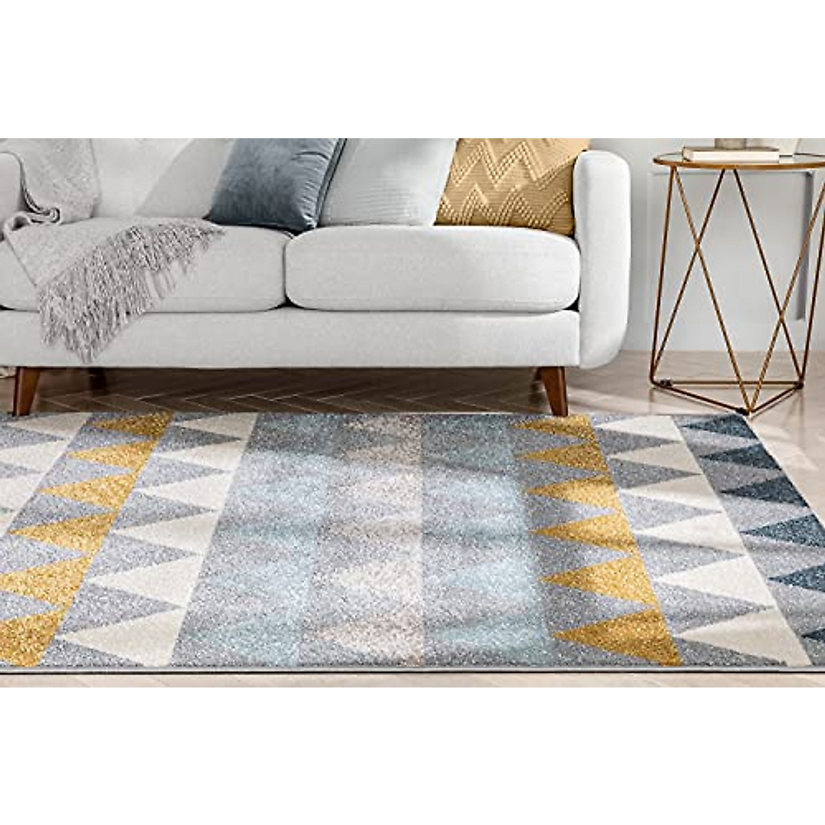 Well Woven Lincoln Modern Scandinavian Triangles Geometric Grey & Gold Area Rug 5x7 (5'3" x 7'3")