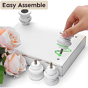 TULIADU Rustic Wood Riser for Kitchen & Bathroom Counter Decor,Farmhouse Wood Pedestal Stand for Decor,Wooden Display Tray for Fragrances, Plant pot decor (White)