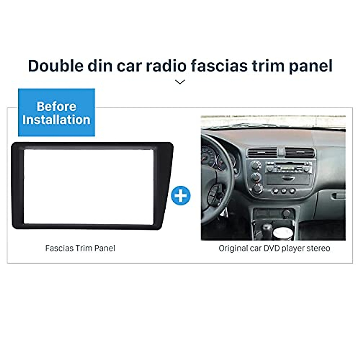 Aramox 2Din ABS Radio Stereo Fascia, Dash Frame Trim Dash Stereo Bezel Replacement, Fit for Civic LHD 2001-2005, Black