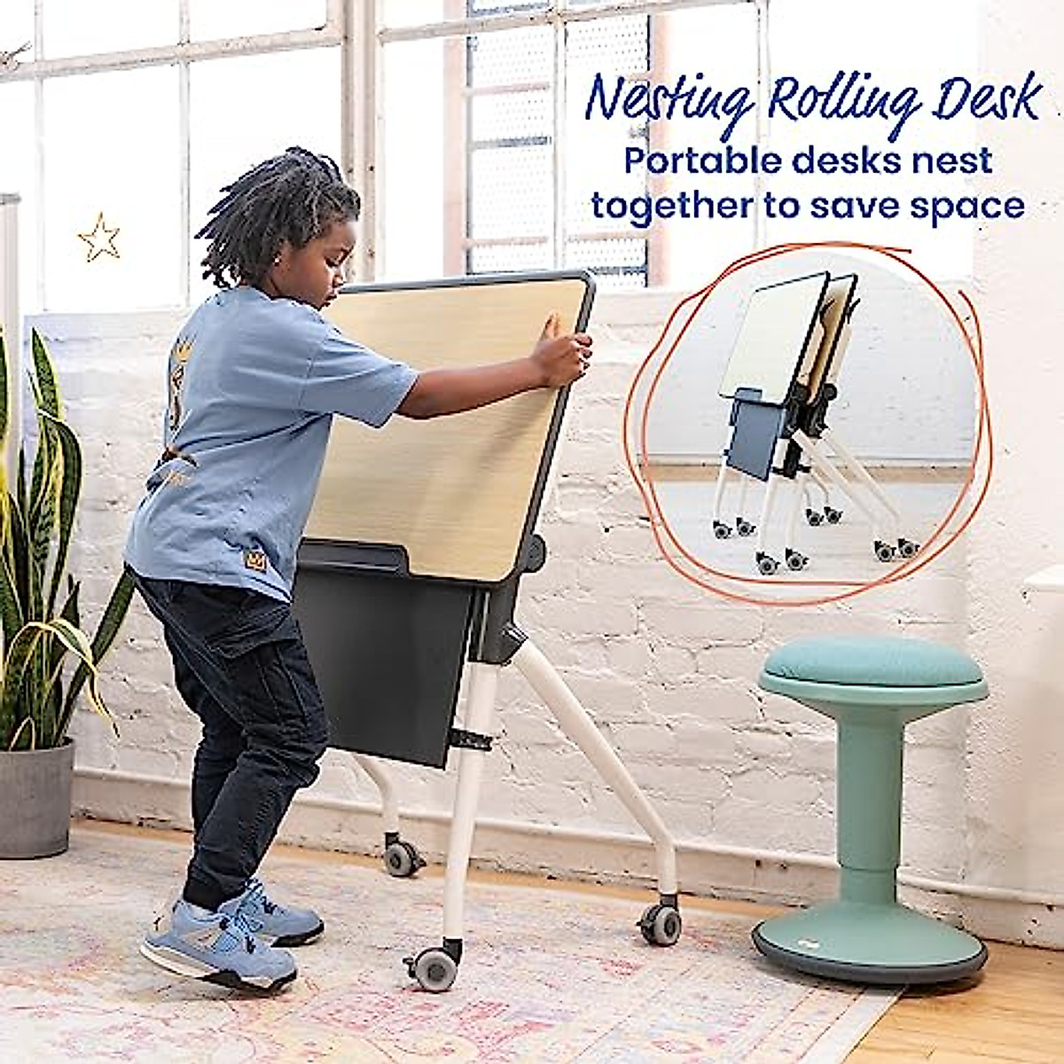 ECR4Kids Nesting Student Desk, Portable Table, Maple/Grey