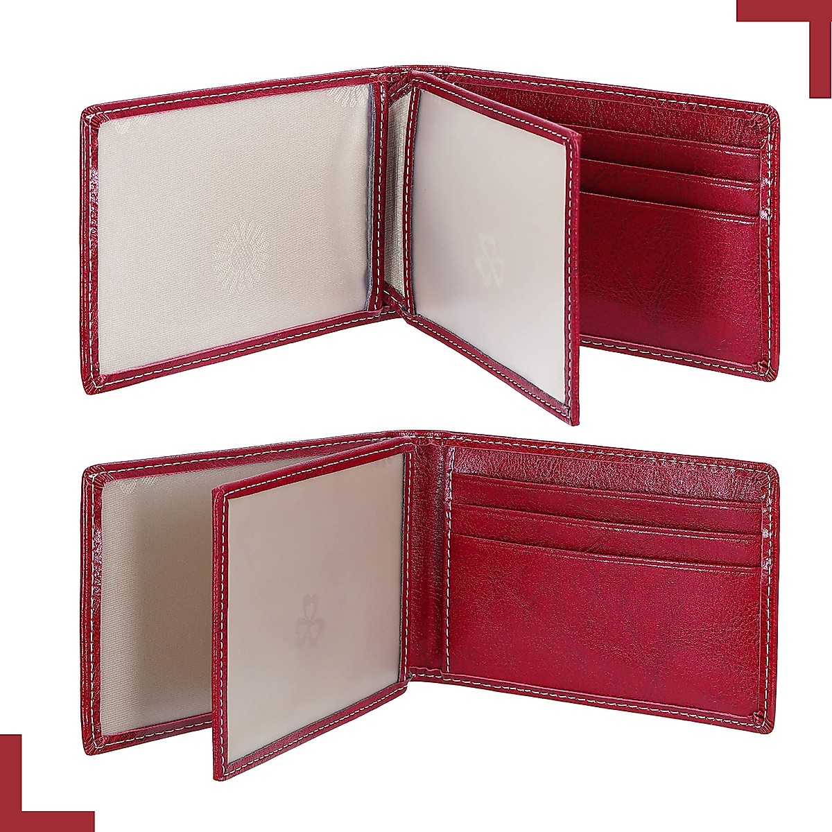 IamaCos Women Bifold Wallet Compact Artificial Leather Wallets RFID Blocking Credit Card Holder 4 Card Slots 3 ID Windows Red