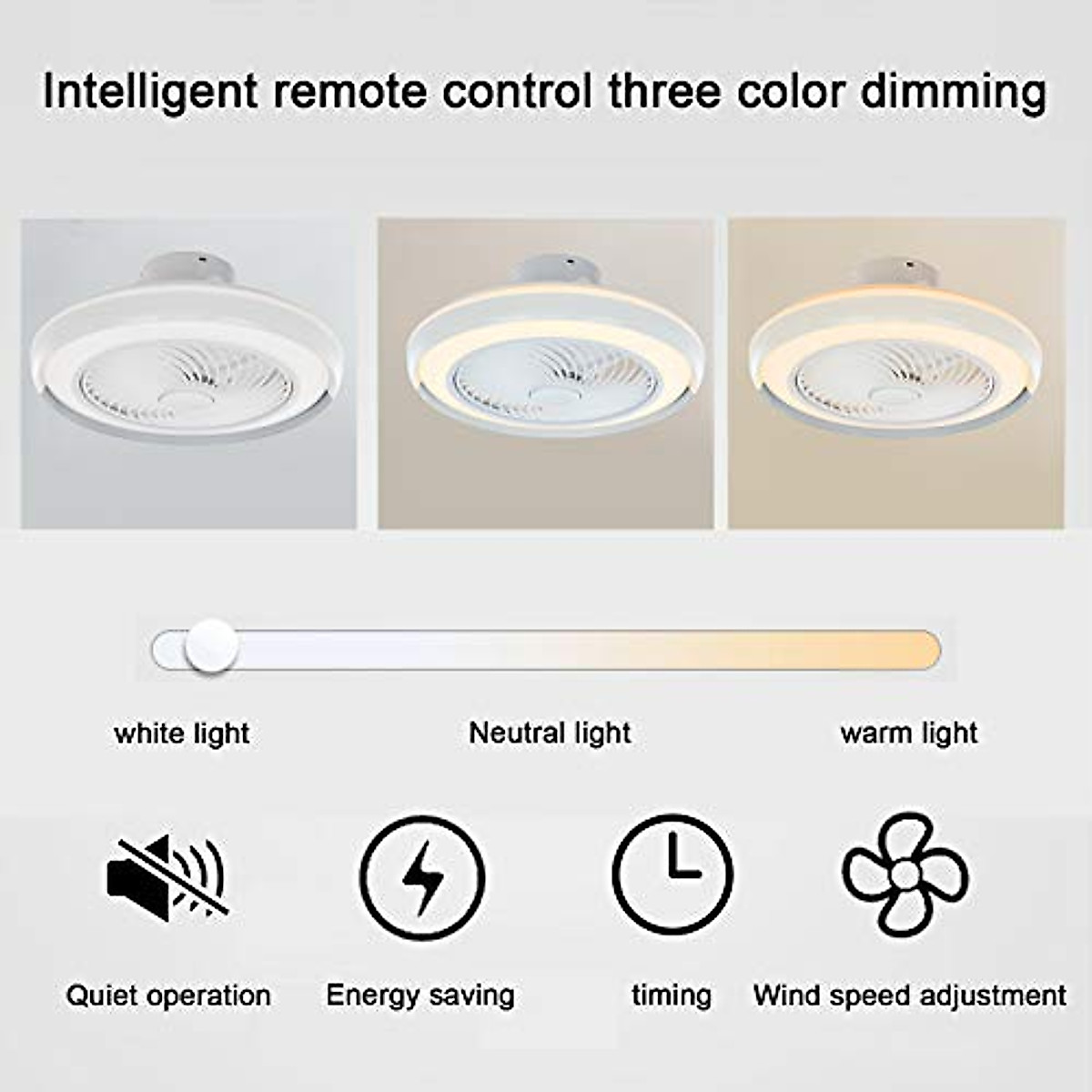 Low Profile Ceiling Fan with Lights Remote, 20" Enclosed Bladeless Ceiling Fan Flush Mount Ceiling Fan with 3 Colors LED Bladeless Ceiling Fan for Bedroom Living Room Kitchen Fan (Multi-3)