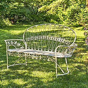 Zaer Ltd. 65" Long 3-Person Parisian Garden Bench with Curved Back Paris 1968" (Antique White)