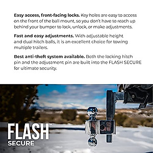 Fastway Flash Secure Adjustable Dual Locking Aluminum Ball Mount with 6 Inch Drop, 2 Inch Shank, Built-in Locks, and Chrome Plated Balls