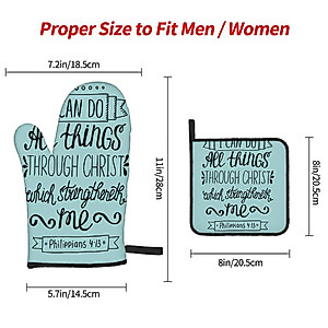Moslion Bible Verse Heat Resistant Hot Oven Mitts Pot Holders with I Can Do All Things Through Christ Christian Lettering Quote for Kitchen Set Oven Gloves for BBQ Cooking Baking Grilling