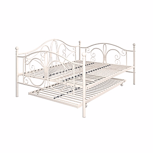 DHP Bombay Metal Full Size Daybed Frame with Included Twin Size Trundle - White, 4040129