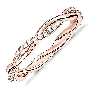 PAVOI 14K Gold Plated Cubic Zirconia Twisted Rope Eternity Band Rose Gold for Women Size 8