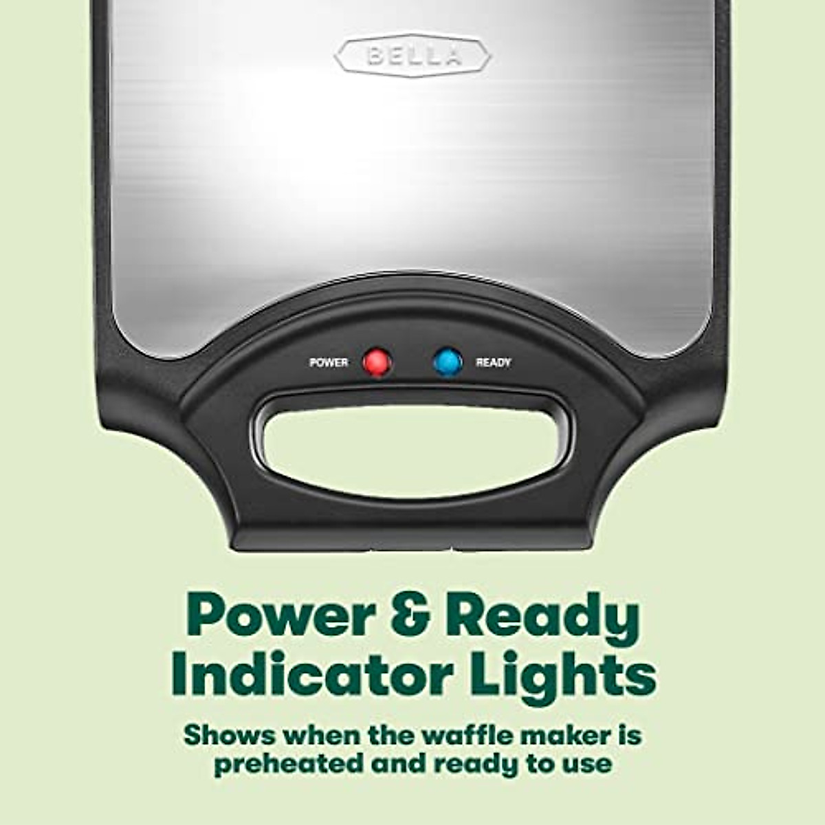 BELLA 4 Slice Non-Stick Belgian Waffle Maker, Fluffy Restaurant-Style Waffles in Under 6 Minutes, Quickly Makes 4 Large 4” x 4.5” & 1.2” Thick Waffles, Easily Wipe and Clean, Stainless Steel/Black