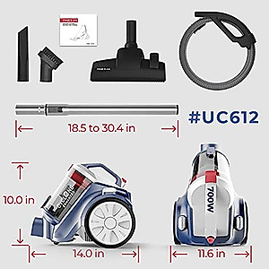 PINETAN Bagless Cyclone Canister Vacuum Cleaner, with Cyclone Filtration, Lightweight Design & Powerful Suction, Multi-Surface Cleaning Nozzle and Automatic Cord Rewind - Ocean Blue, UC612