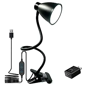 BOHON Desk Lamp 3 Color Modes 10 Brightness Dimmer Reading Light 10W 38 LED Clamp Lamp with Auto Off Timer 360° Flexible Gooseneck Clip on Light for Bed Bedside, AC Adapter Include