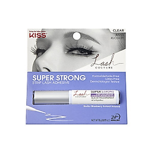 KISS Lash Couture Clear Strip Lash Adhesive with Biotin & Blueberry Extract, Latex-Free, Dermatologist Tested, Contact Lens Friendly, Strong Hold, Gentle Formula, with Brush Tip Applicator, 0.17 Oz.