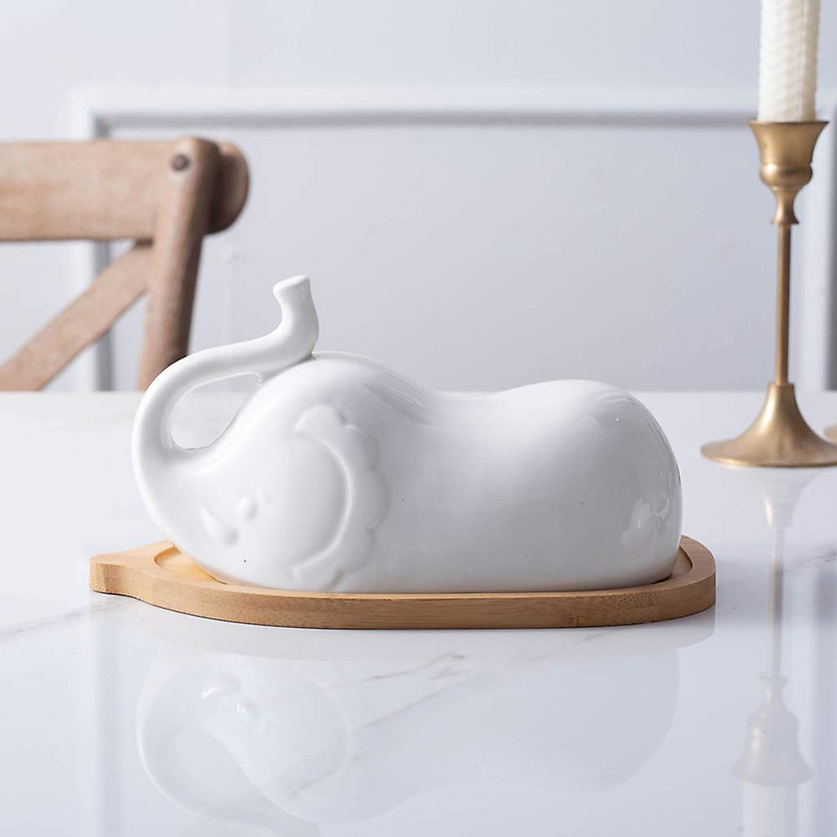 Elephant large butter dish Butter Dish Ceramic Butter Holder Animal Butter Tray with Lids Elephant Butter Keeper Container Margarine Holder Cheese Board Ceramic Food dinner plates Plate fruite plate