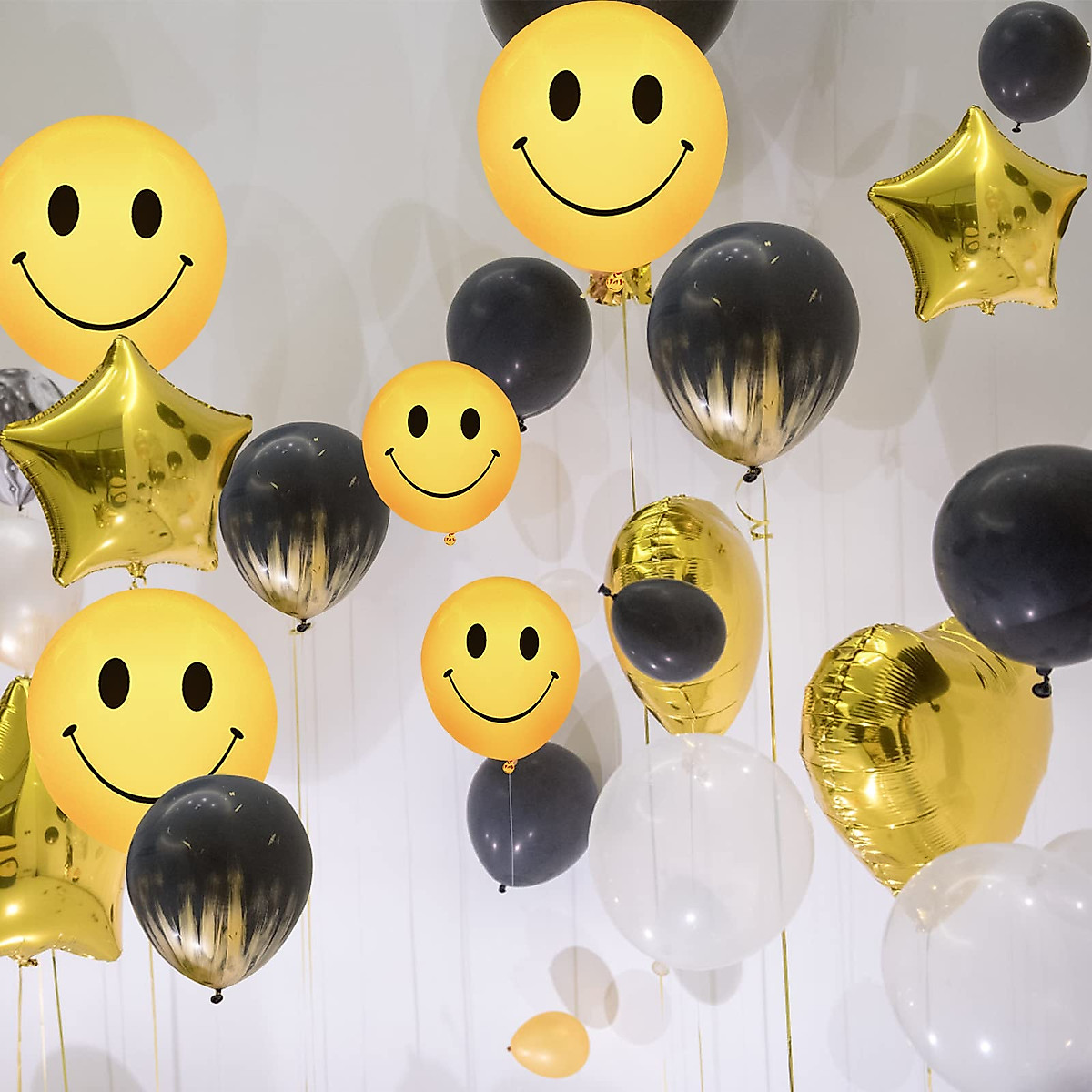 Smile Balloons 12 Inch Smile Face Balloons Birthday Party Balloons Bright Yellow Latex Balloons For Children's Birthday Party Cartoon Festive Decoration Supplies - 50 Pack