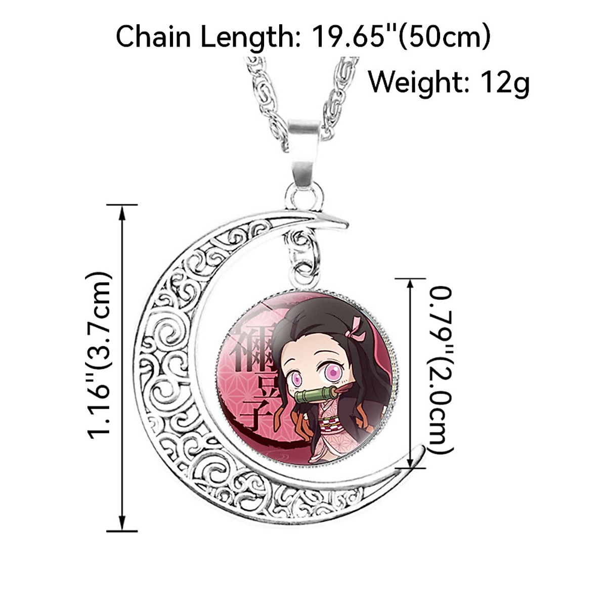 Aquasuki Nezuko Kamado Anime Jewelry Set Glass Dome Crescent Moon Pendant Charm Necklace, Earrings, Bracelet Jewelry Set Gifts for Women Girls (Nezuko Kamado)