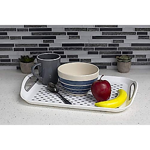 Home Basics Anti-Slip Plastic Serving Tray with Easy Grip Handles, White 16'' x 11'' x 1.6'' 41.5 x 29 x 4.3 cm