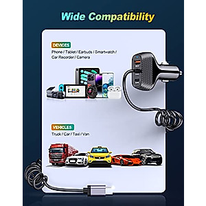 USB C Car Charger, Vocrby 45W Fast Car Charger adapter PD&QC3.0&PPS 3-Port Type C Car Charger with 5.25FT Coiled Cable, Car Charger Compatible with Samsung Galaxy S23 22/Google Pixel/iPhone/LG/Android