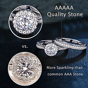 Newshe Wedding Rings for Women Engagement Ring Set 925 Sterling Silver 2.4Ct Round White AAAAA Cz Size 7