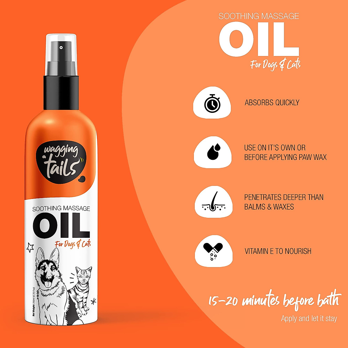 Wagging Tails 6-in-1 Soothing Oil 6.76 fl oz for Dogs | All Natural Ingredients Coconut Oil and Vitamin E Help Control Hair Fall & Improve Coat Shine and Softness