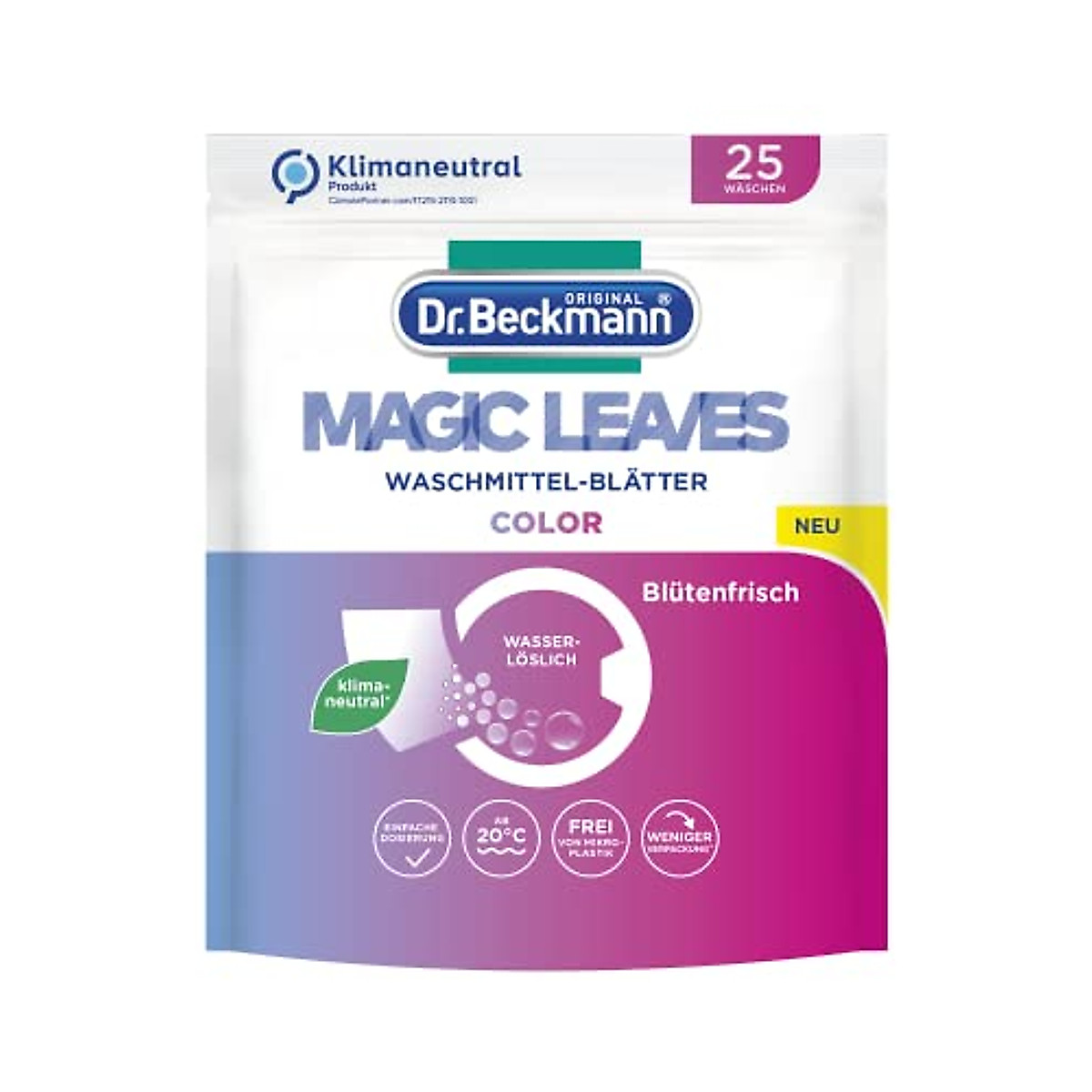 Dr. Beckmann Magic Leaves Colour Detergent Sheets, Pre-Dosed & Water-Soluble Wash Sheets, Space-Saving and Easy to Use (1)