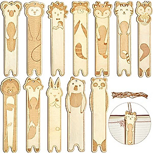 Wooden Bookmarks Animal Engraved Bookmarks for Kids Cute Bookmarks Blanks DIY Wooden Craft Bookmark School Office Supply for Teachers Students Classroom Rewards Supplies
