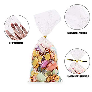 CCINEE Snowflake Treat Bag,Christmas Cellophane Bag with Twist Ties Candy Cookie Bags for Party Supplies,120PCS