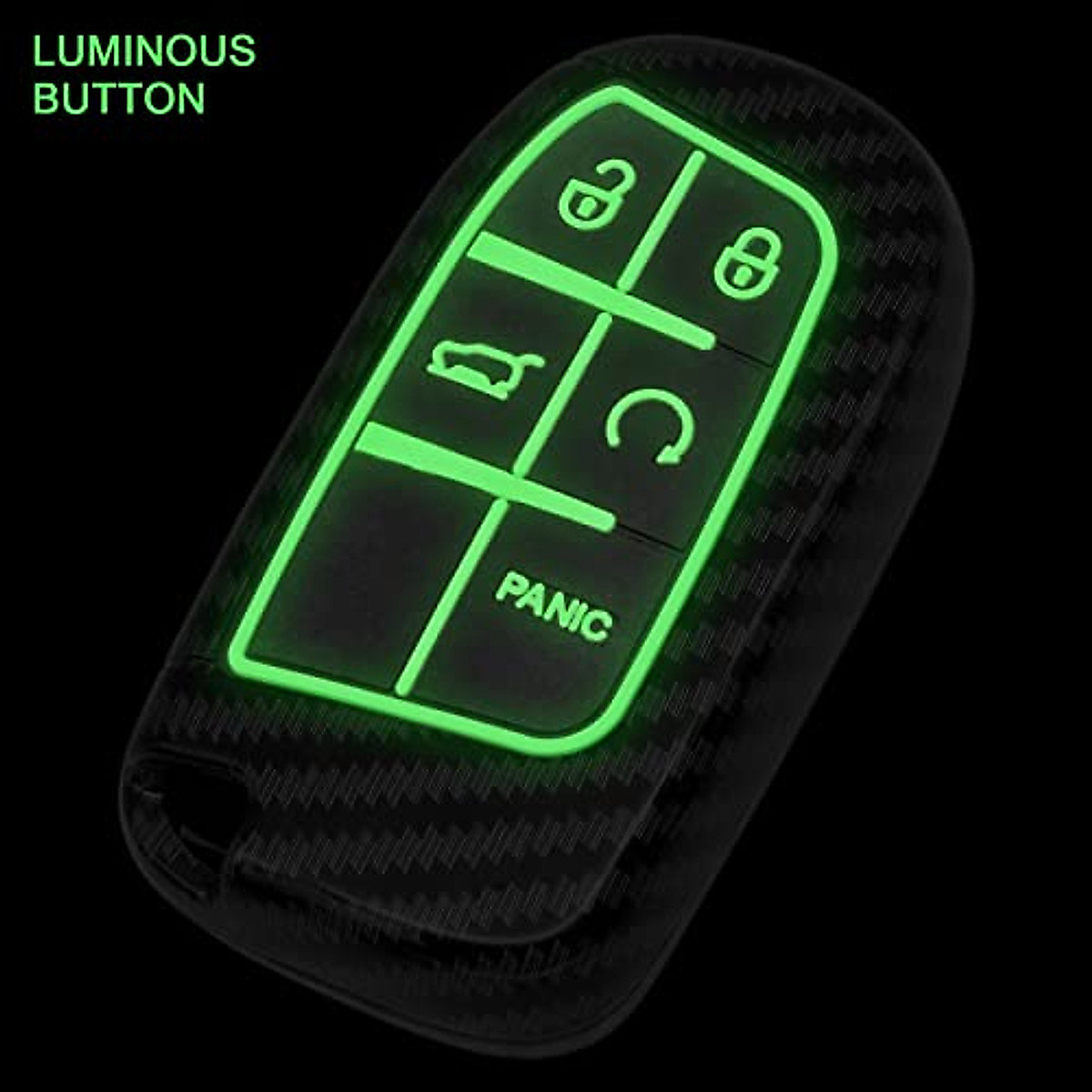 TANGSEN Smart Key Fob Case Cover Compatible with Chrysler 200 300 Dodge Challenger Charger Dart for Jeep Cherokee Compass Grand Cherokee SRT Hellcat Silicone Rubber Luminous Black
