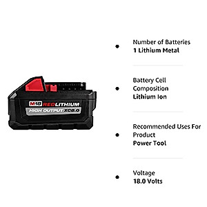 Milwaukee 48-11-1880 M18 REDLITHIUM HIGH OUTPUT 18v 8.0 Ah Lithium-Ion Battery Pack