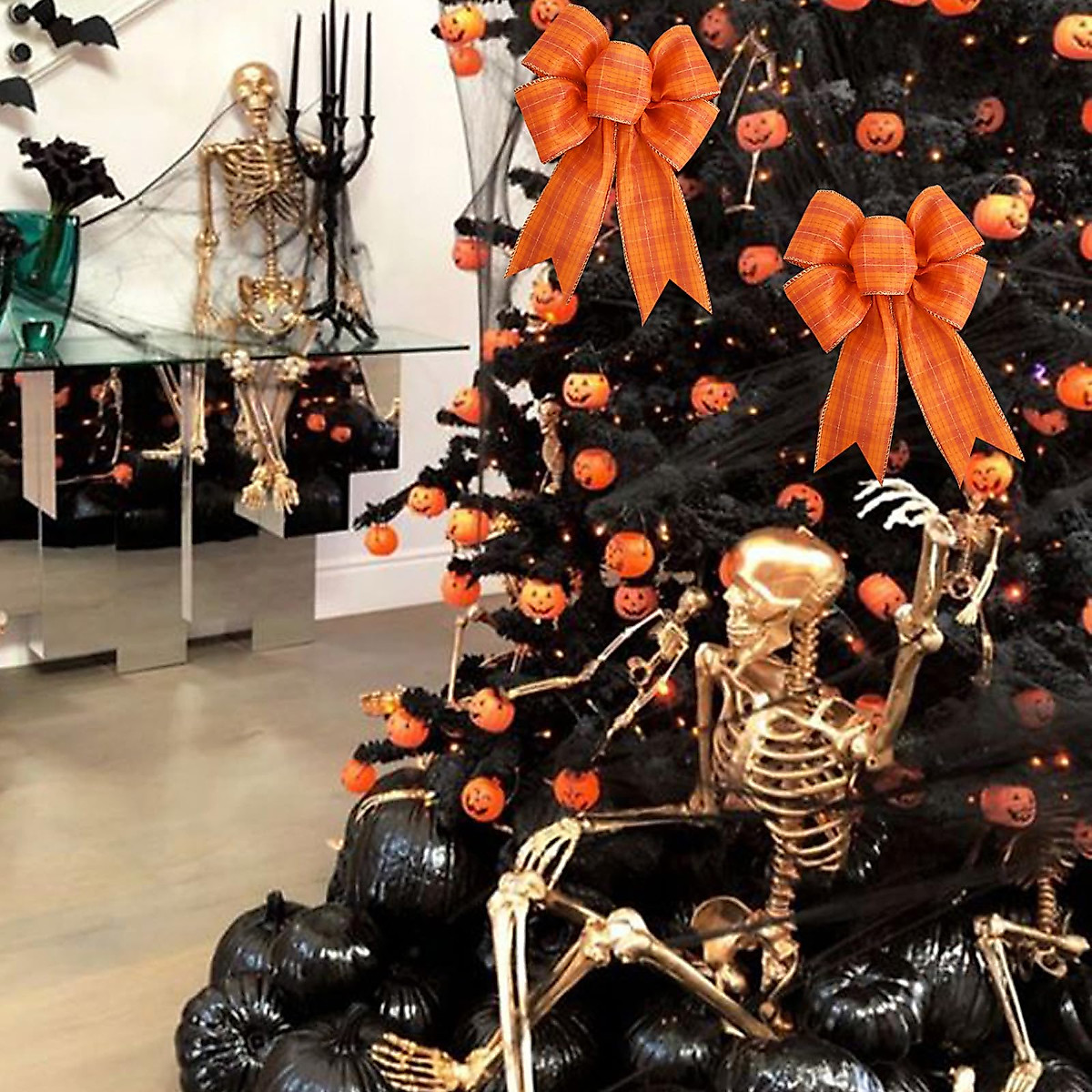 TONIFUL 2.5 Inch Orange Stripe Burlap Ribbon Wired Edge Ribbon Thanksgiving Fall Halloween Christmas Wired Ribbon for Crafts Gift Tree Topper Wreath Bows Outdoor Indoor Decorations 6yds