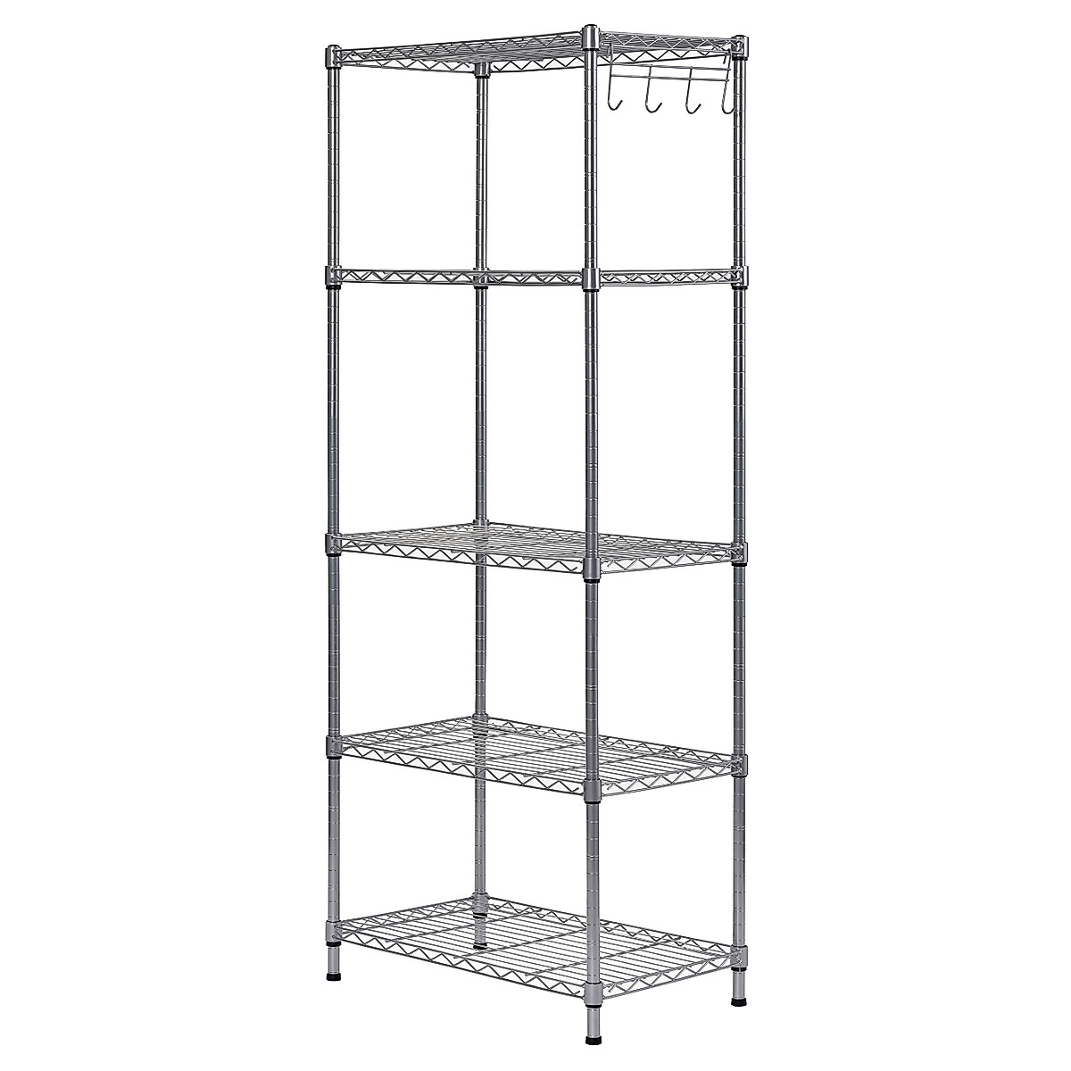 Muscle Rack WS241459-5S 5 Tier Wire Shelving with Hooks in Silver, 59" Height, 24" Width, 14" Length