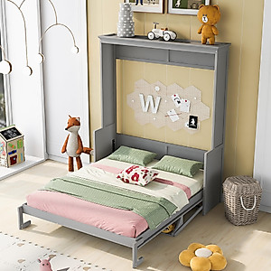 SOFTSEA Queen Size Murphy Bed Cabinet with Shelf