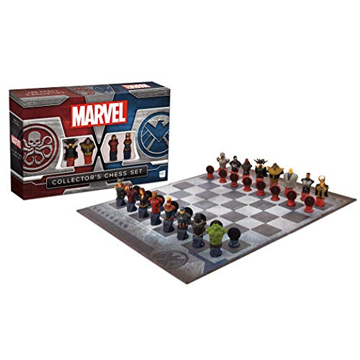 Marvel Collector's Chess Set | Custom Sculpted Chess Pieces Marvel Superheros & Villains | Iron Man & Thanos as King | Captain Marvel & Hella as Queen | Officially Licensed Marvel Chess Set