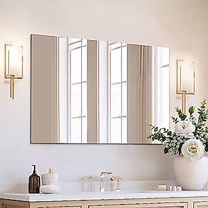 Mirrorons Frameless Mirror, Wall Mirror 40" x 32", Modern Rectangle Bathroom Mirrors for Wall with Polished Edge, Hangs Horizontally or Vertically. Entryways, Bathroom, Gym.