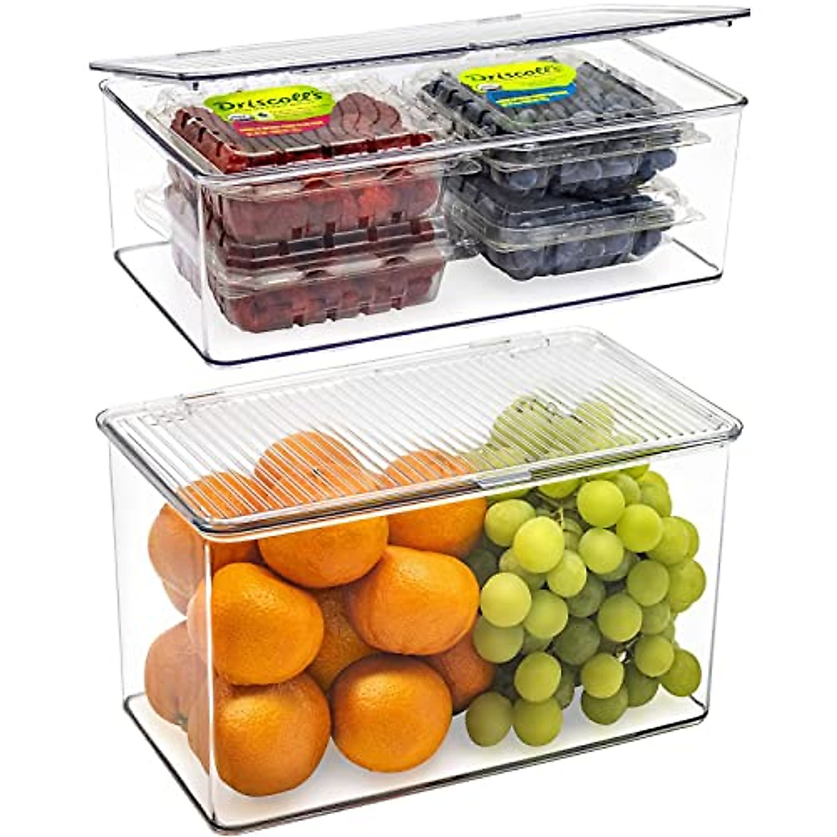 Sorbus Pantry Storage with Lids- Clear Plastic Refrigerator Bins- MultiPurpose & Versatile Stackable Cabinet Organizers- Cosmetics, Office Supplies, Food Organizer- 2 Pack (L,M)