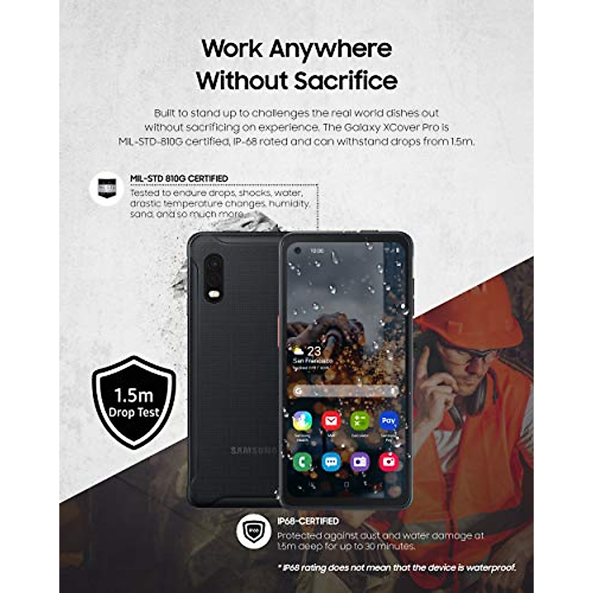 Samsung Galaxy XCover Pro | Rugged (IP68 Rated) Unlocked (Verizon and AT&T) | Dual Sim | 64GB of Storage | SM-G715UZKDXAA, Black