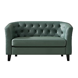 Husbedom 50 Inches Loveseat, Small Air Leather Couch for Small Spaces, Mini Sofa with Button Tufted Décor for Bedroom, Love Seats Furniture, Living Room, Bedroom, Apartment, Dorm, Grey Green