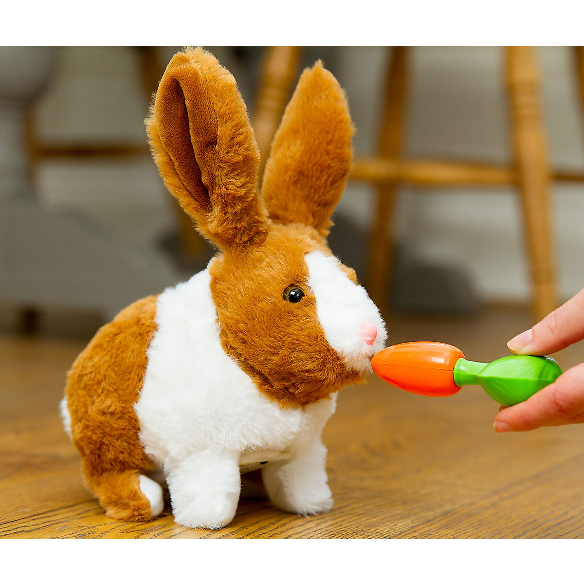 Think Gizmos Plush Rabbit Pet Toy – Cuddle Soft, Furry, Interactive Toy Animal, Hops Around Plus Comes with Pretend Play Carrot
